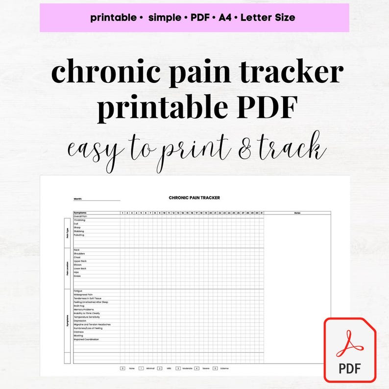 Chronic Pain Tracker Printable PDF Pain Management Tracker Chronic Pain ...