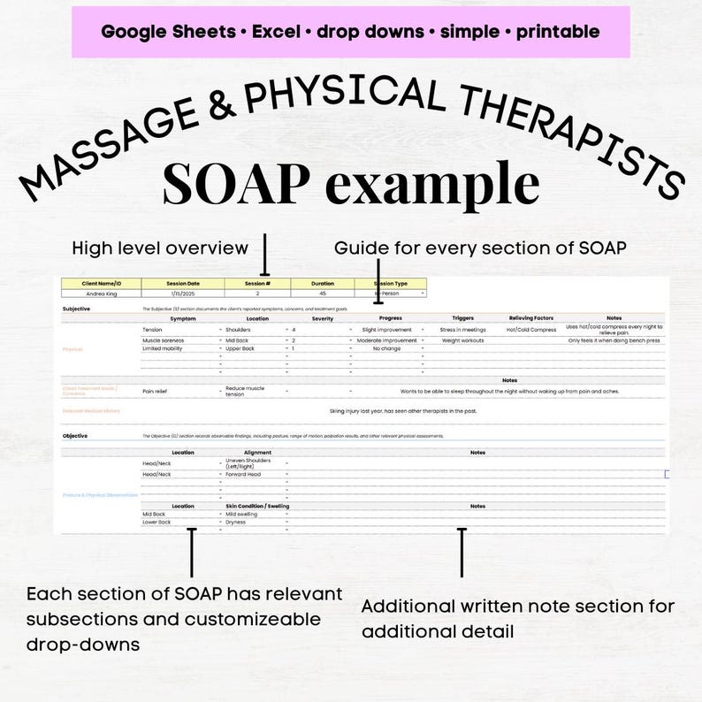 Massage Therapy SOAP Note Template, Massage Therapy Notes, Physical ...