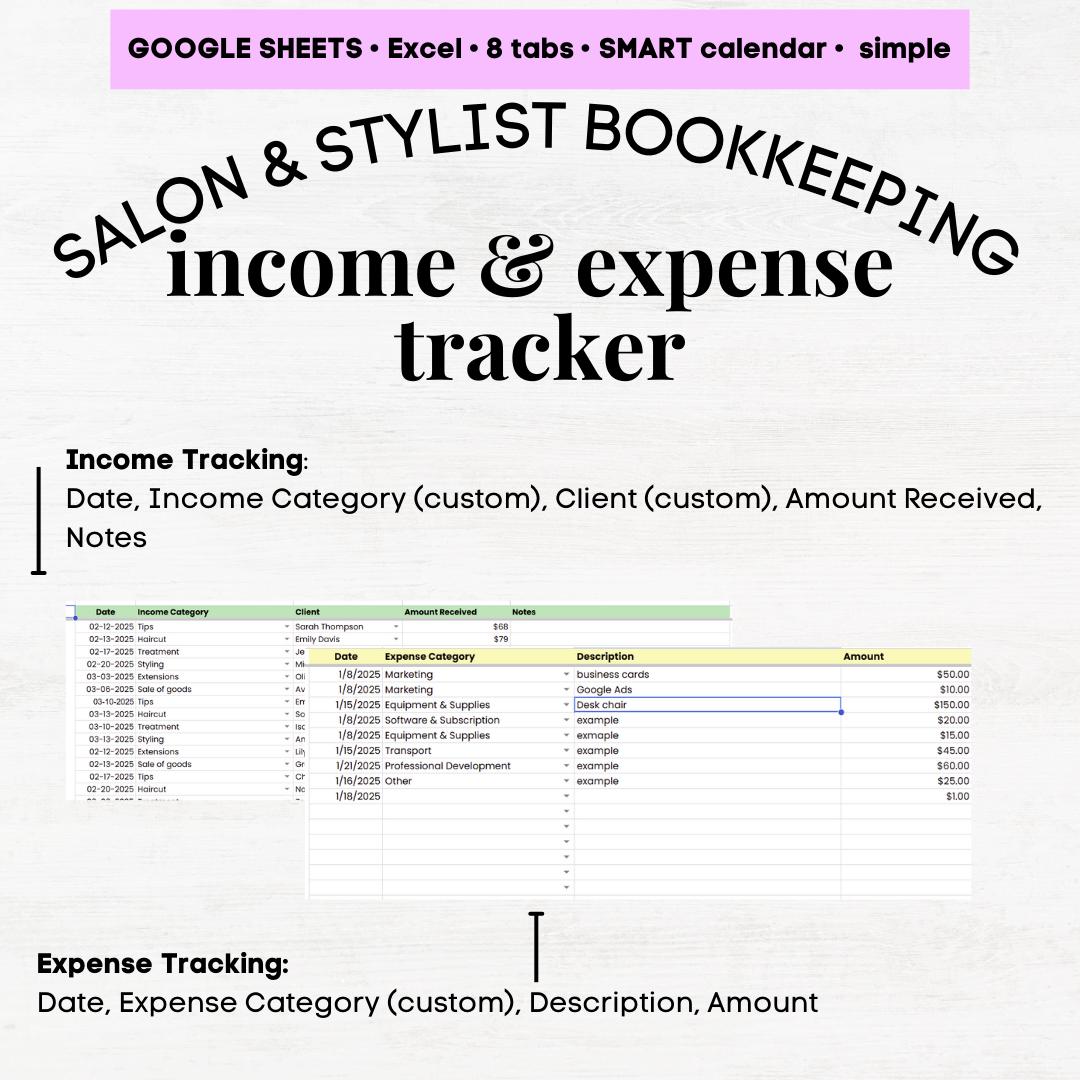 Salon Bookkeeping Scheduling Template, Scheduling Hair Stylist, Hair ...