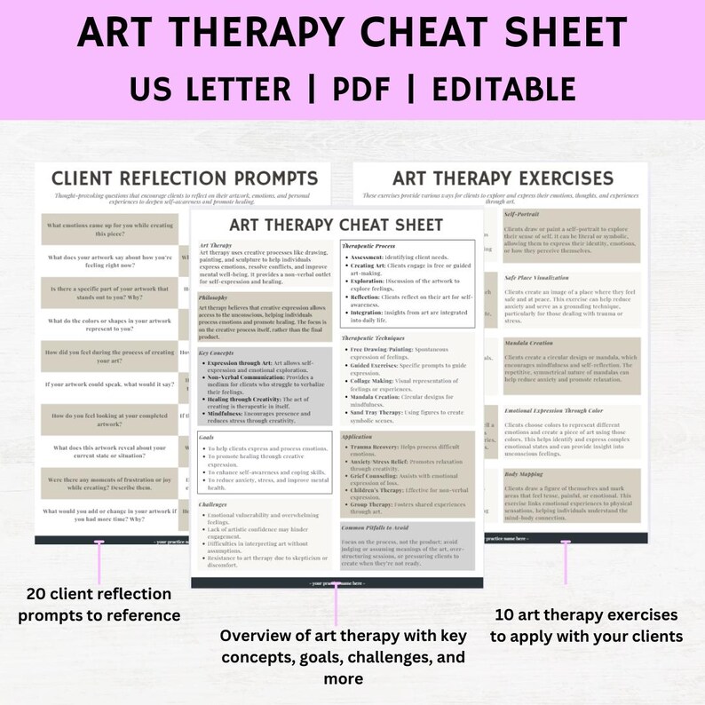Art Therapy Cheat Sheet, Therapist Tool Printable, Therapy Cheat Sheet ...