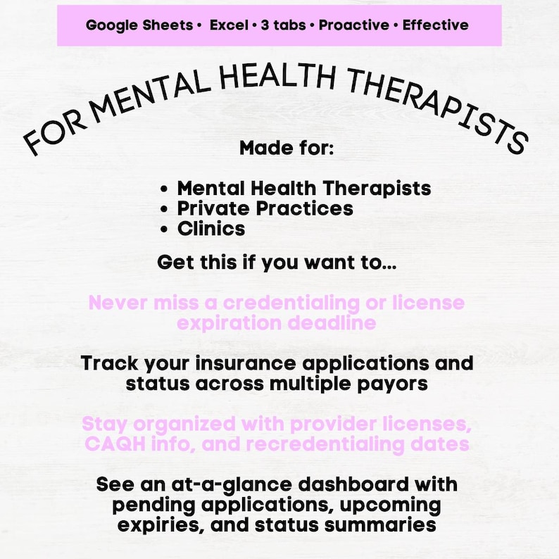 Credentialing Tracking Template, Therapist Tools, Credentialing ...