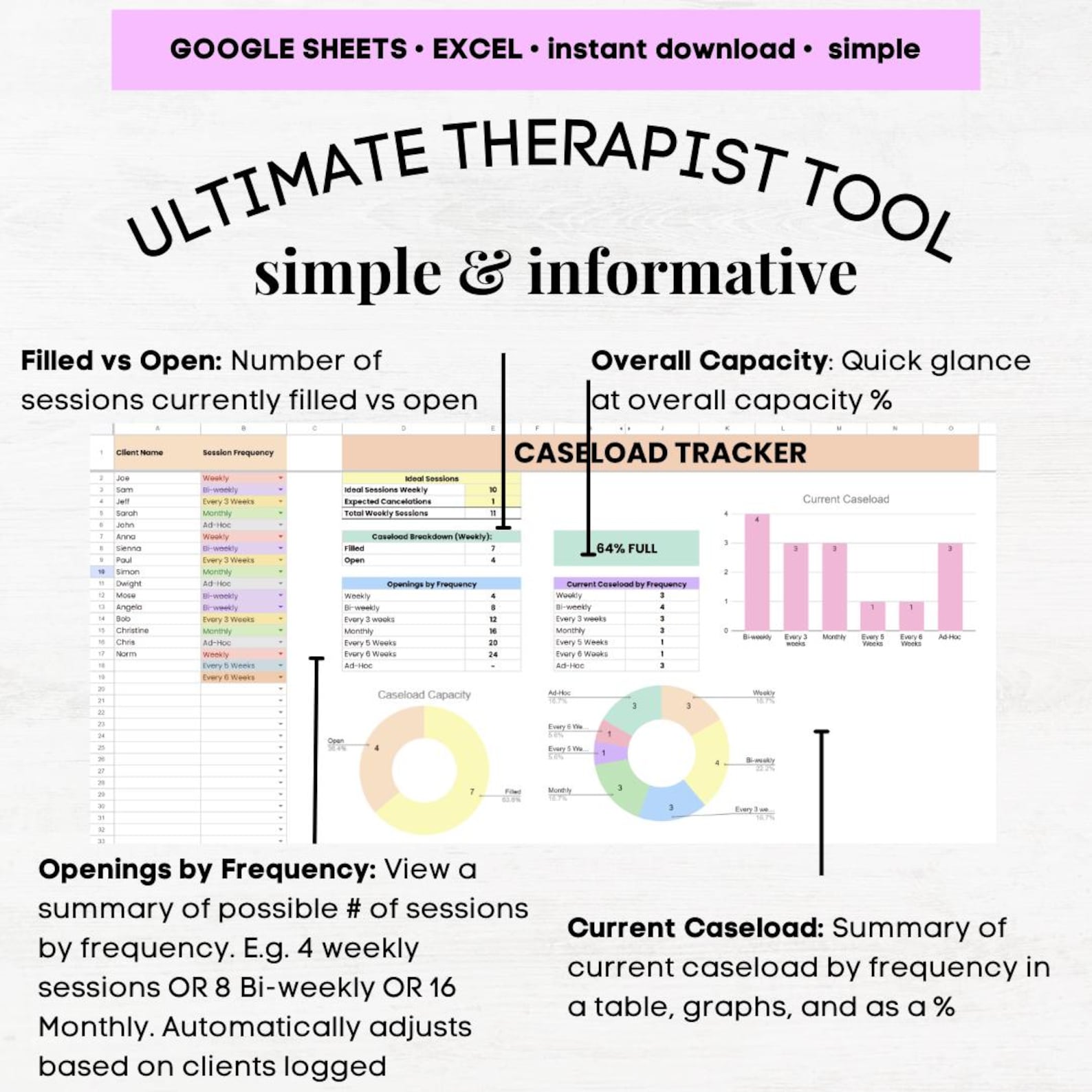 Therapist Caseload Tracker, Therapy Client Tracker, Caseload Organizer ...