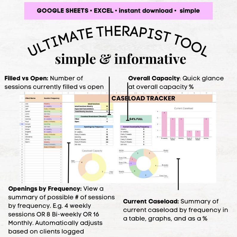Therapist Caseload Tracker, Therapy Client Tracker, Caseload Organizer ...