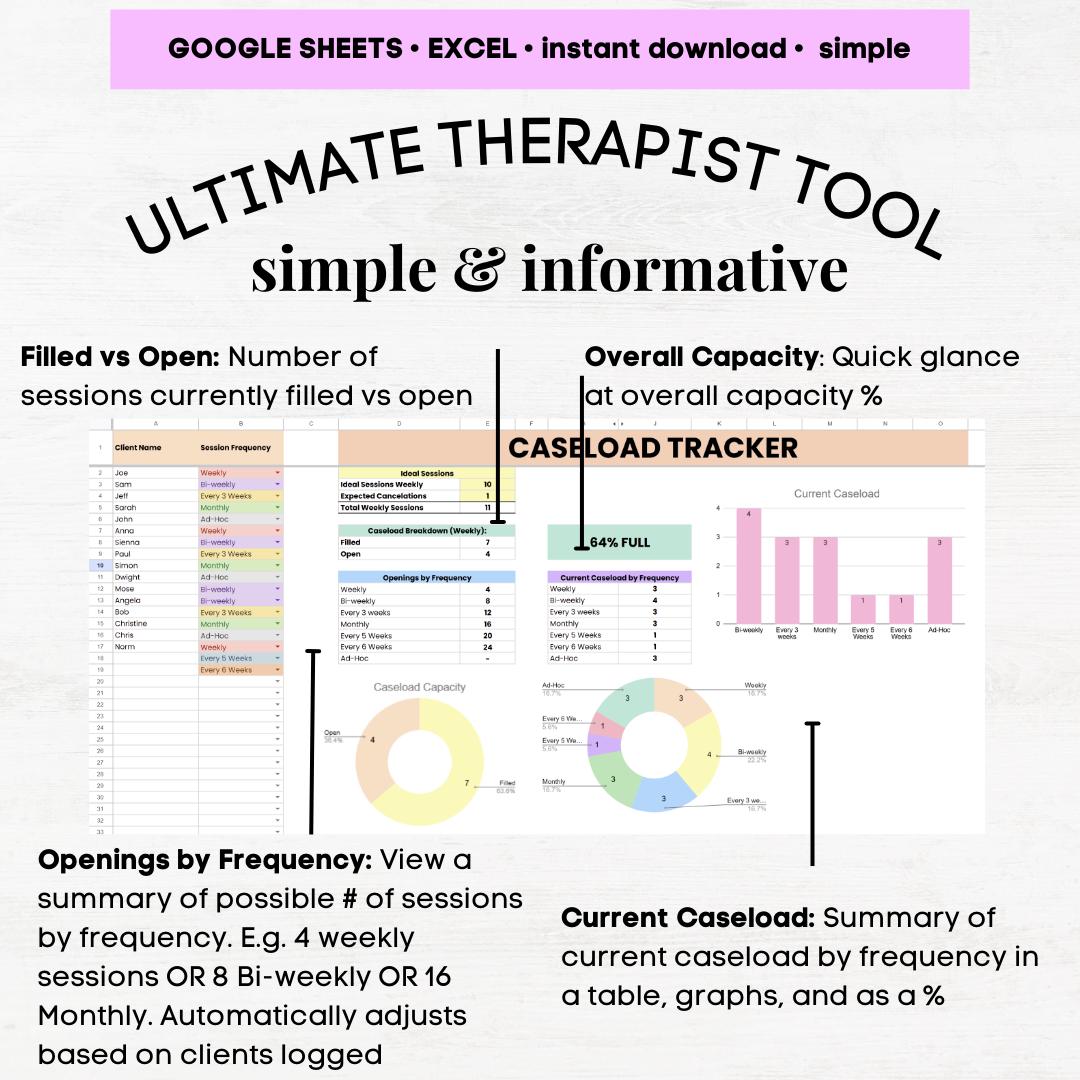 Therapist Caseload Tracker, Therapy Client Tracker, Caseload Organizer ...