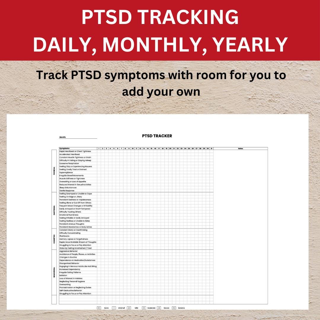 PTSD Tracker Printable PDF, Monthly Symptom Tracker, PTSD Worksheet ...
