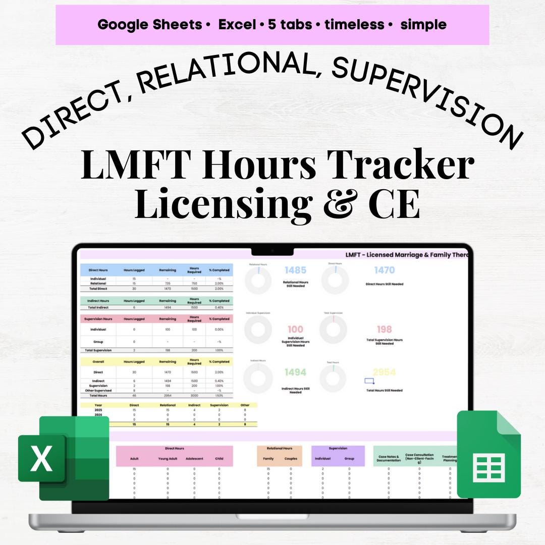 LMFT Hour Tracker, LMFT Licensure Tracking, Lmfta Hour Tracker, LMFT ...