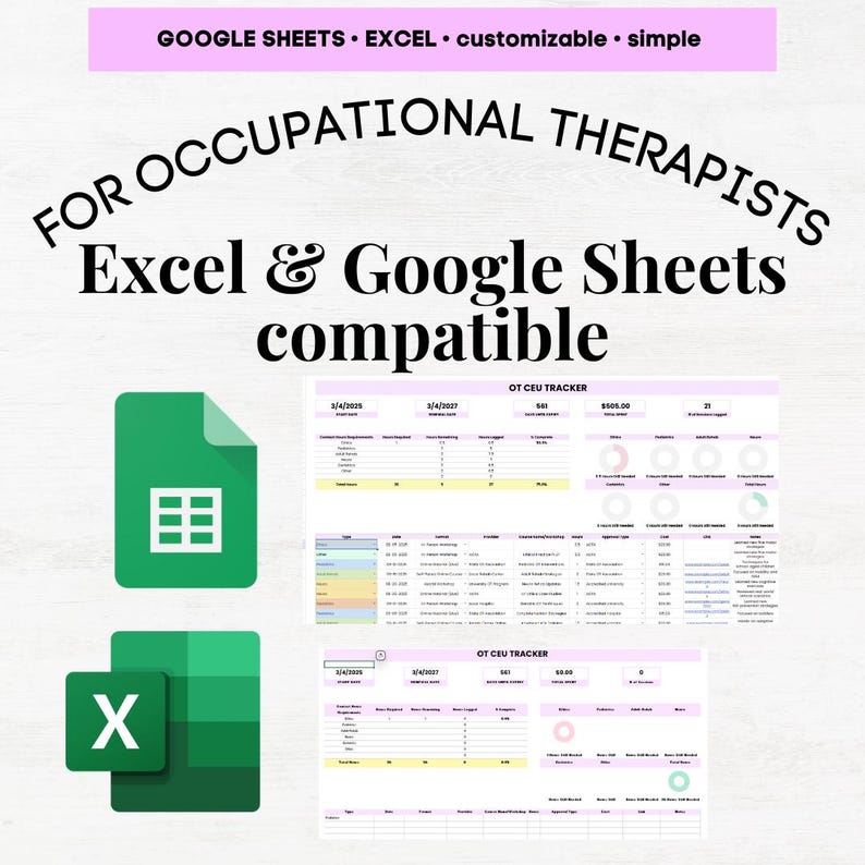 OT CEU Tracker, CEU Log, Continuing Education Tracker, Ceu Tracker Log ...