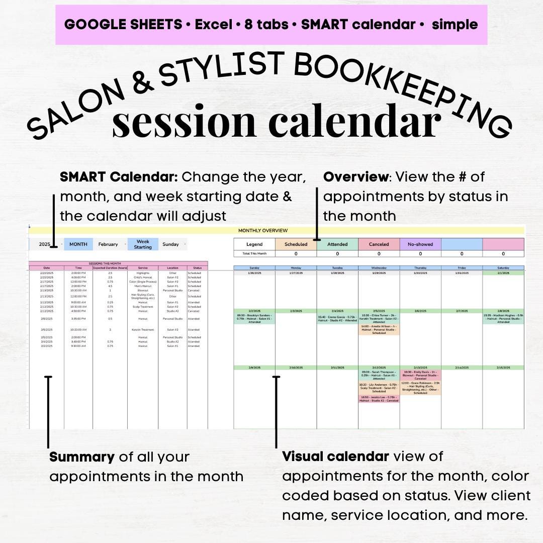 Salon Bookkeeping Scheduling Template, Scheduling Hair Stylist, Hair ...