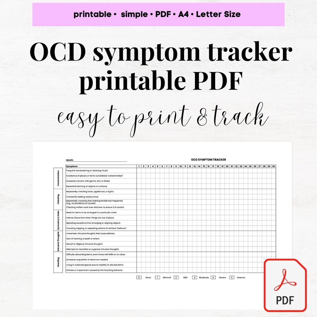 OCD Symptom Tracker Print PDF OCD Symptom Tracking Printable Obsessed Obsession Obsessive ...