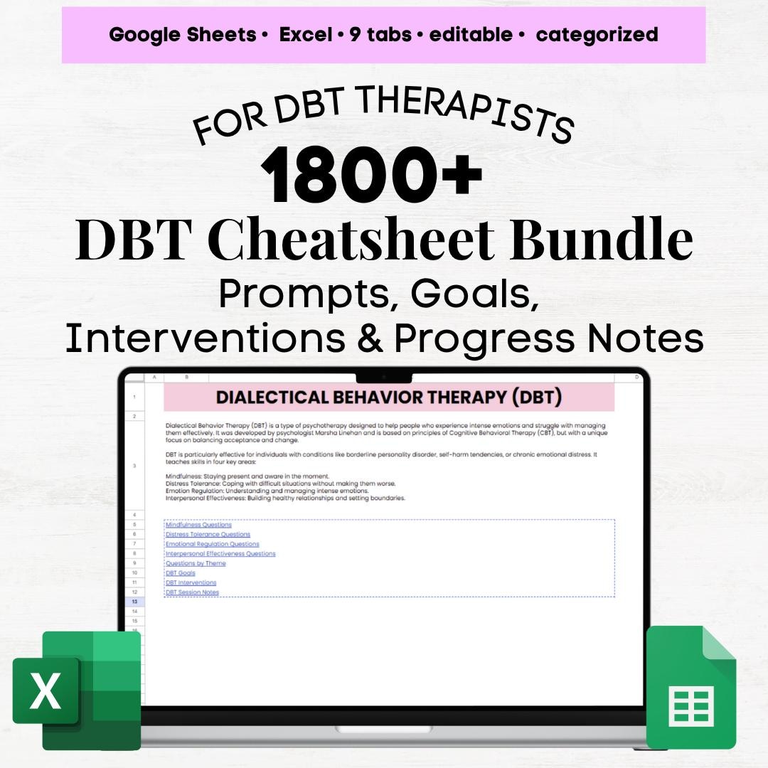 DBT Therapy Cheat Sheet, DBT Cheat Sheet Bundle, Therapist Tools Dbt, Therapist Resources Dbt ...