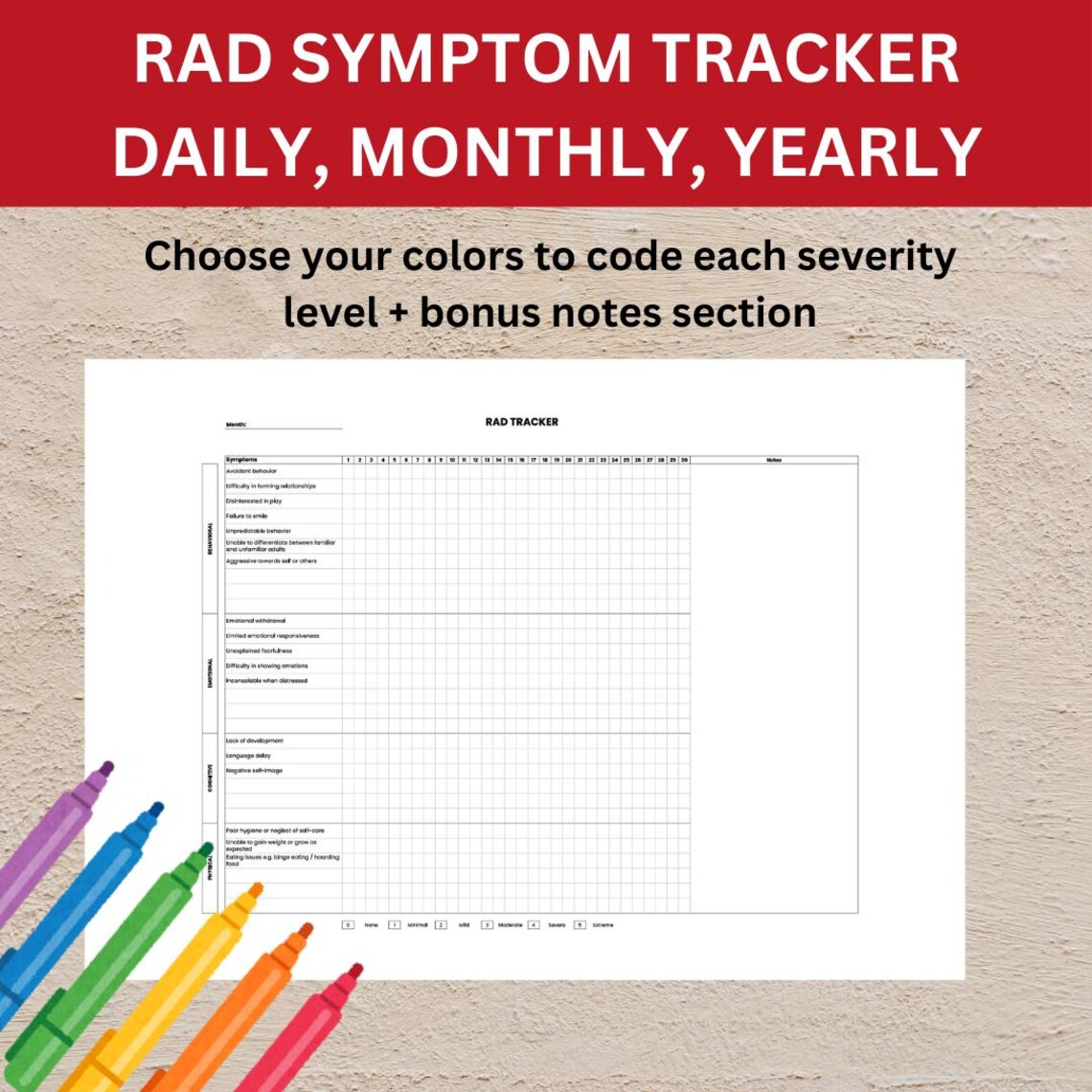 Reactive Attachment Disorder Symptom Tracker Printable PDF, RAD Child ...