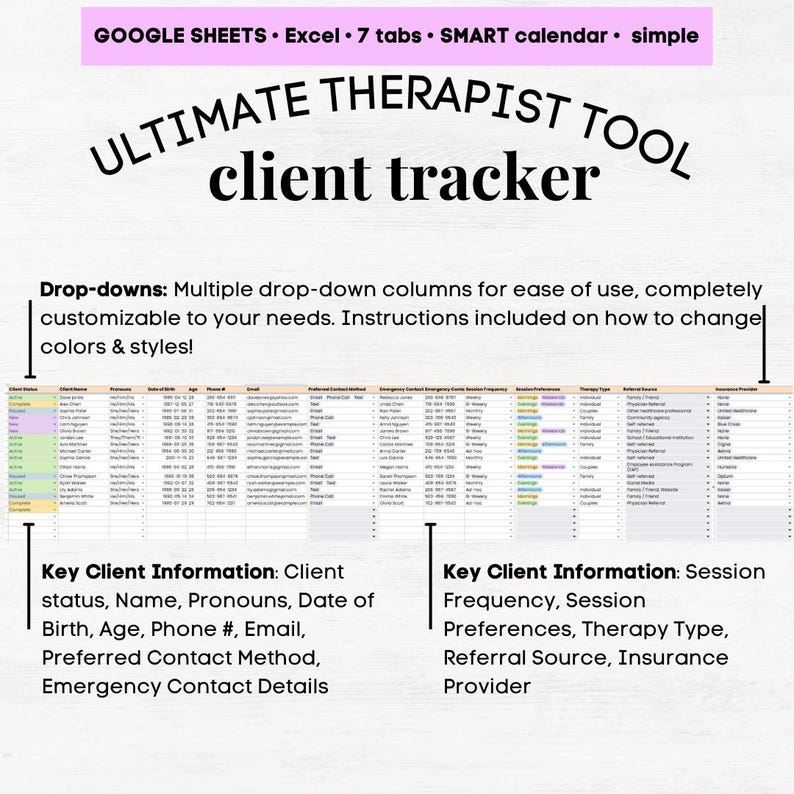 Therapist Bookkeeping, Client Tracker Therapy, Therapist Tracking, Schedule Book Keeping ...