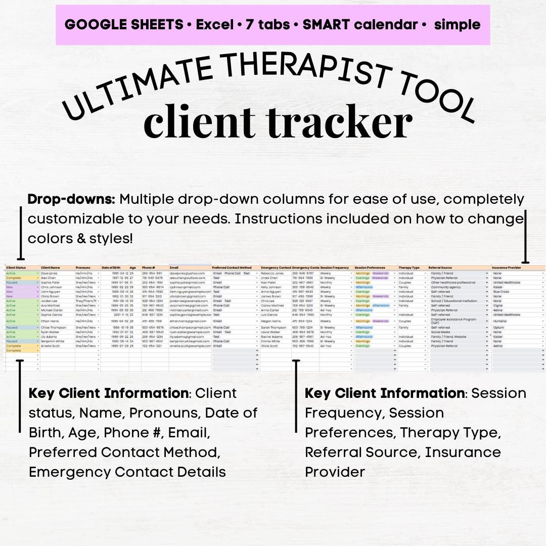 Therapist Bookkeeping, Client Tracker Therapy, Therapist Tracking ...