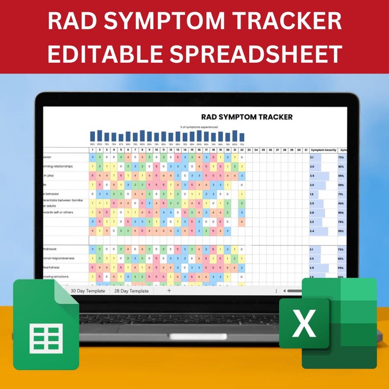 Reactive Attachment Disorder Symptom Tracker Excel Google Sheets, RAD Child Attachment, Kids ...