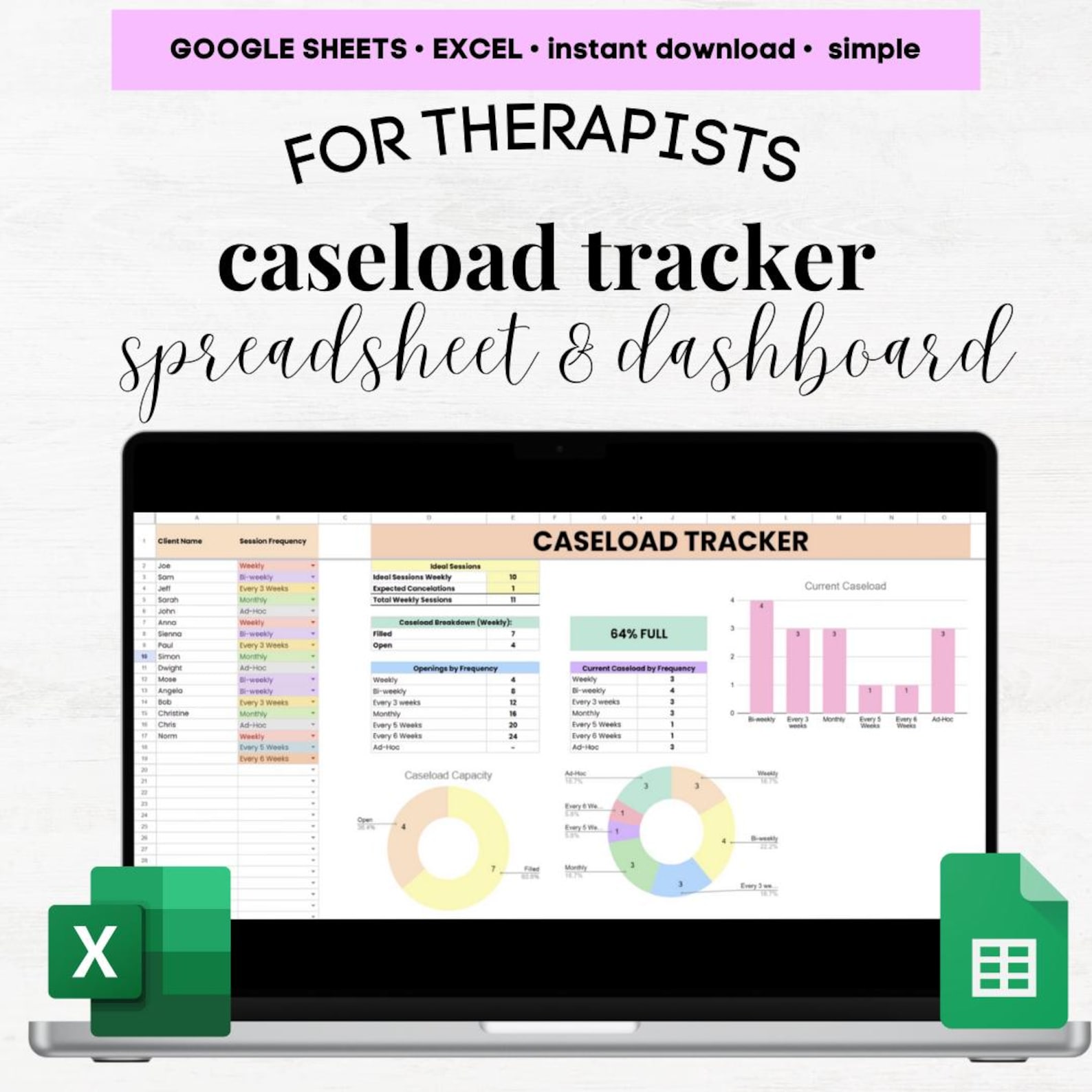 Therapist Caseload Tracker, Therapy Client Tracker, Caseload Organizer ...