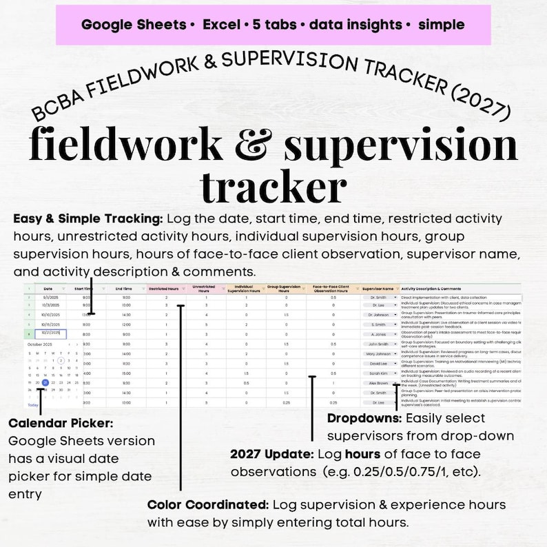 2027 BCBA Fieldwork Tracker, Bcba Fieldwork Hours Tracker, Bcba ...