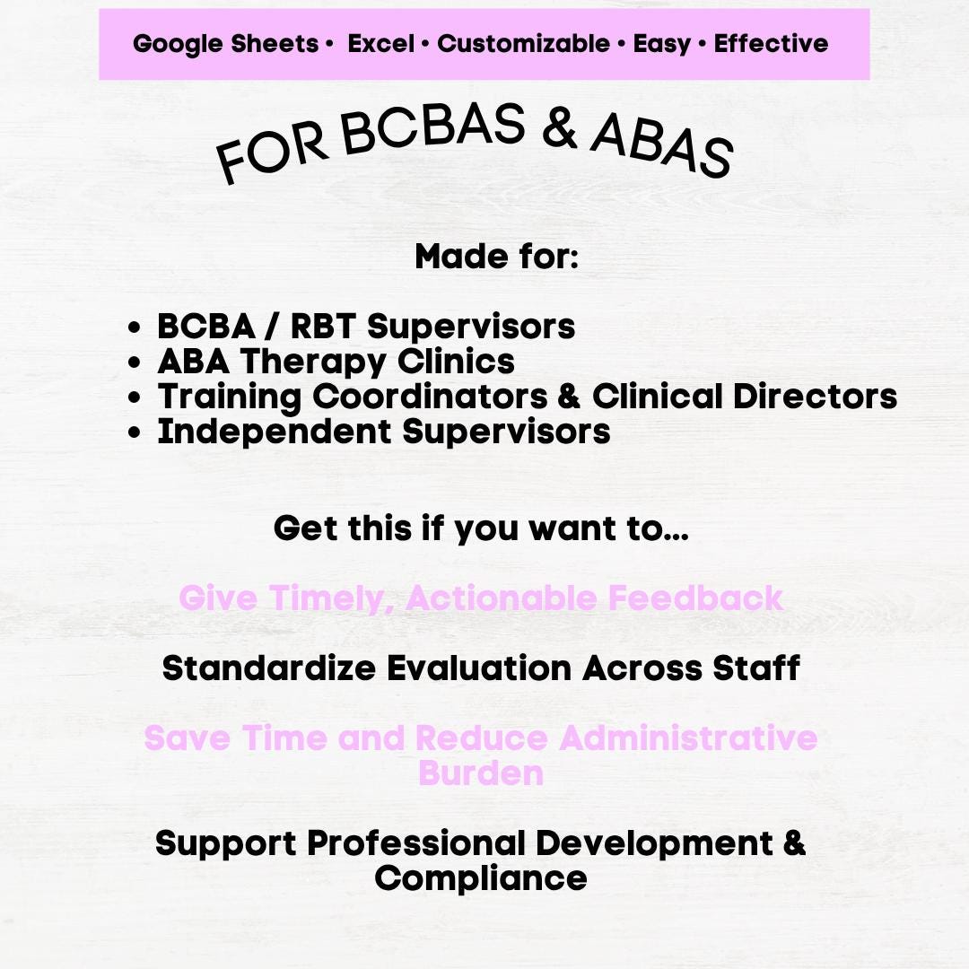 RBT Performance Evaluation Template, BCBA Supervision, Rbt Assessor ...