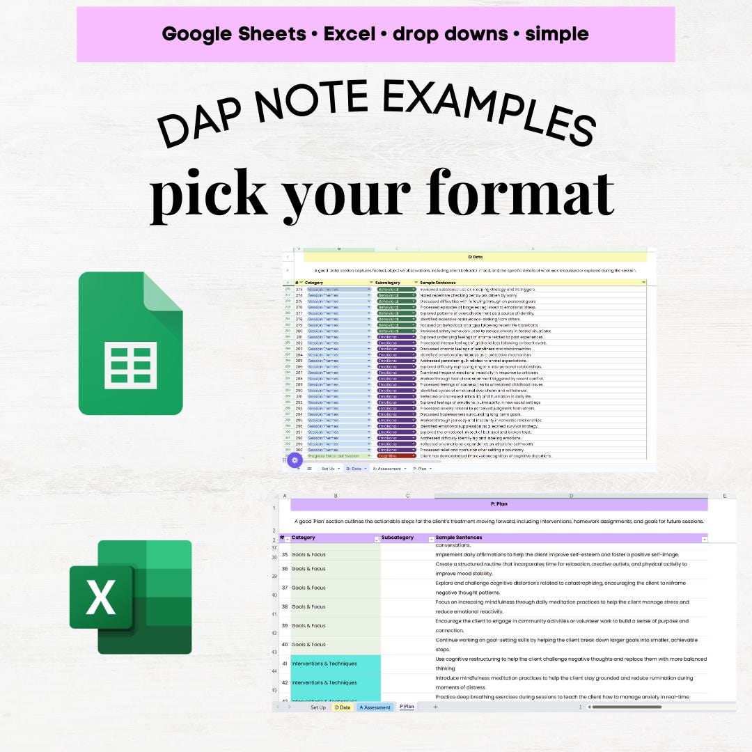 DAP Notes Examples, Therapy Progress Note Cheat Sheet, DAP Note, Dap ...