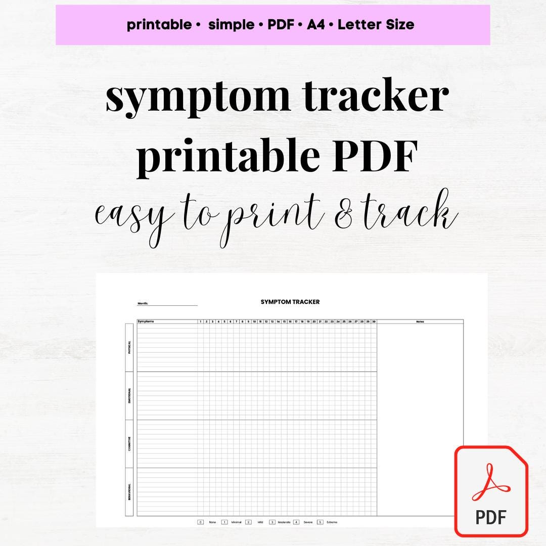 Symptom Tracker Printable PDF Monthly Symptom Frequency Tracker ...