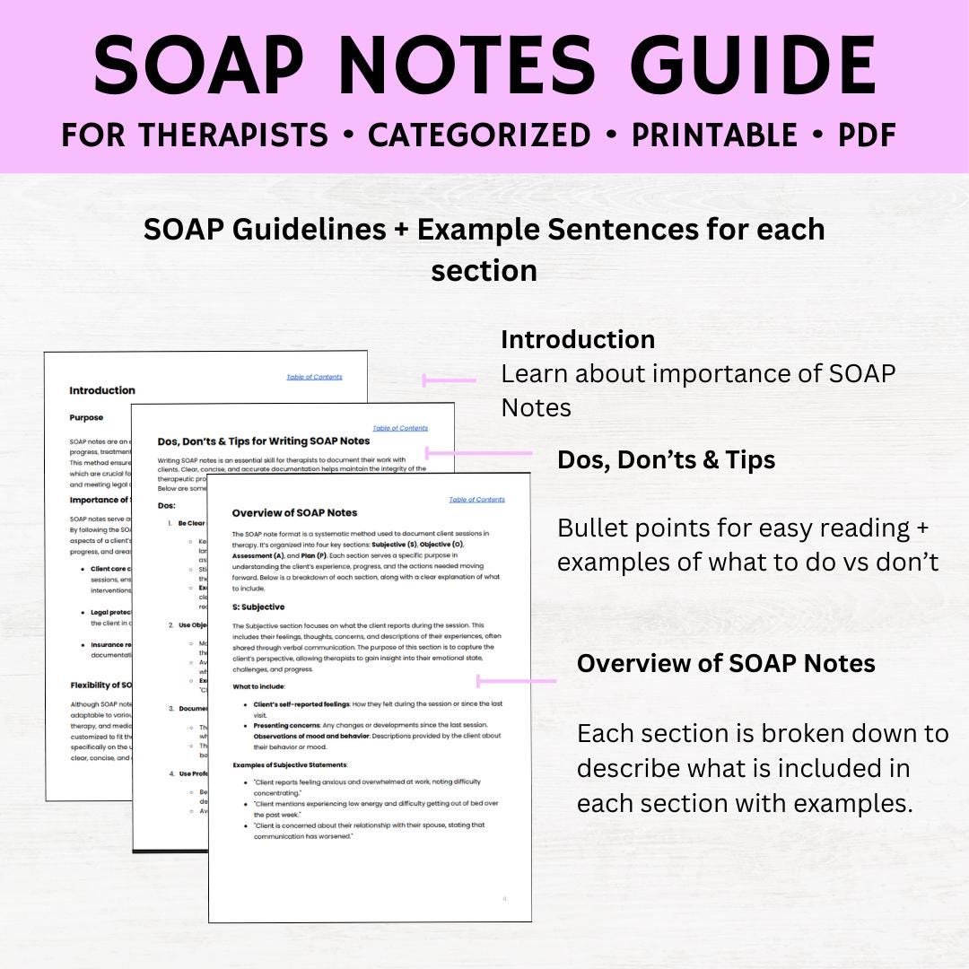 1500+ Therapy Progress Note Cheat Sheet, Therapy SOAP Note Guide ...