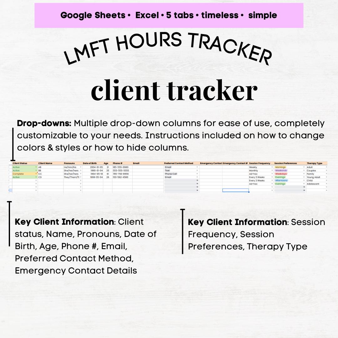 LMFT Hour Tracker, LMFT Licensure Tracking, Lmfta Hour Tracker, LMFT ...