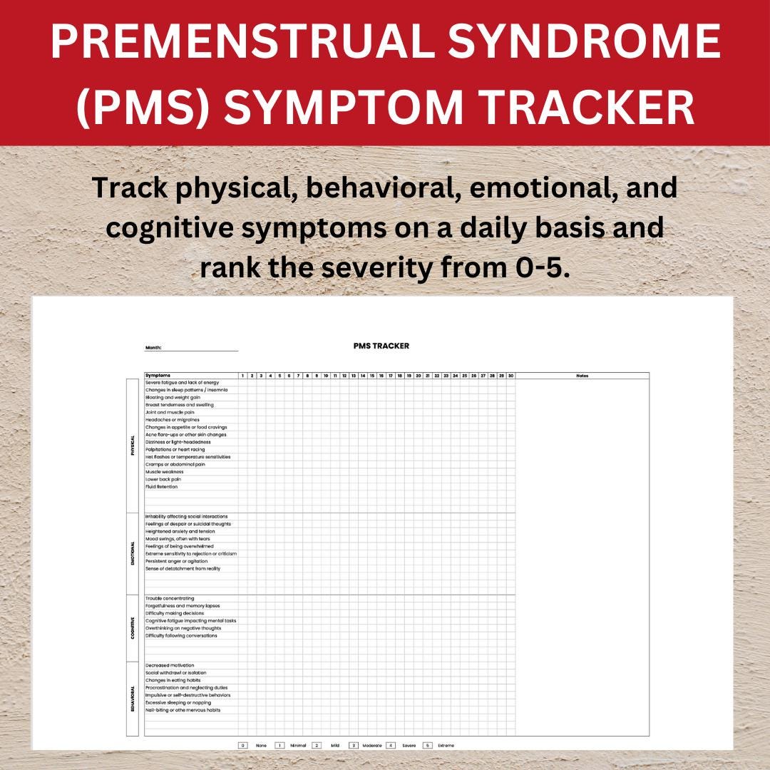 PMS Symptoms Tracker Printable Pdf, Premenstrual Syndrome Awareness ...