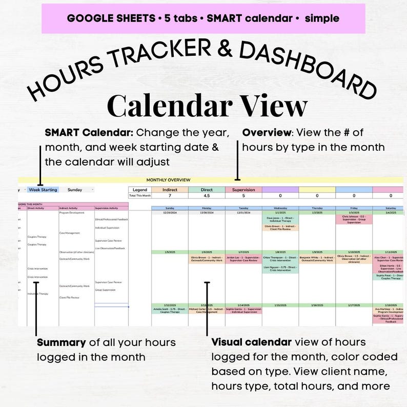 Clinical Hours Log, Clinical Hours Tracker, Hours Tracking Spreadsheet ...