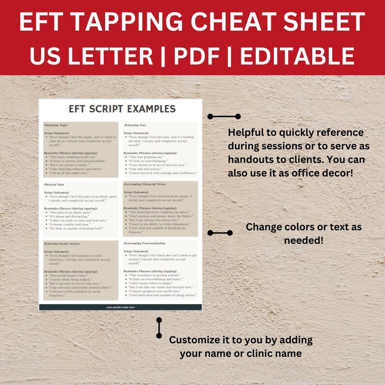 Emotional Freedom Technique Cheat Sheet, EFT Cheat Sheet, Tapping Scripts, EFT Tapping, - Etsy