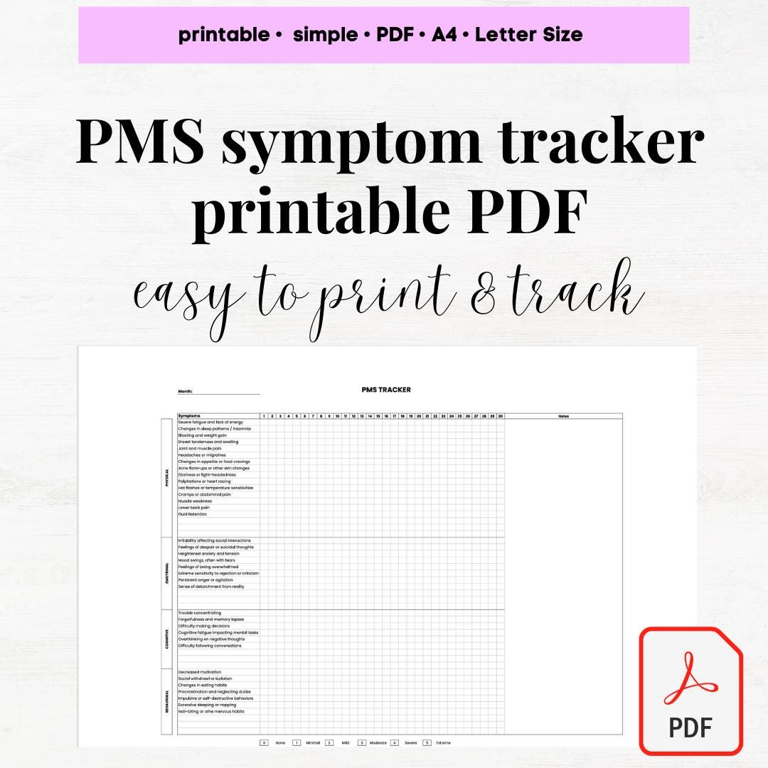PMS Symptoms Tracker Printable Pdf, Premenstrual Syndrome Awareness ...