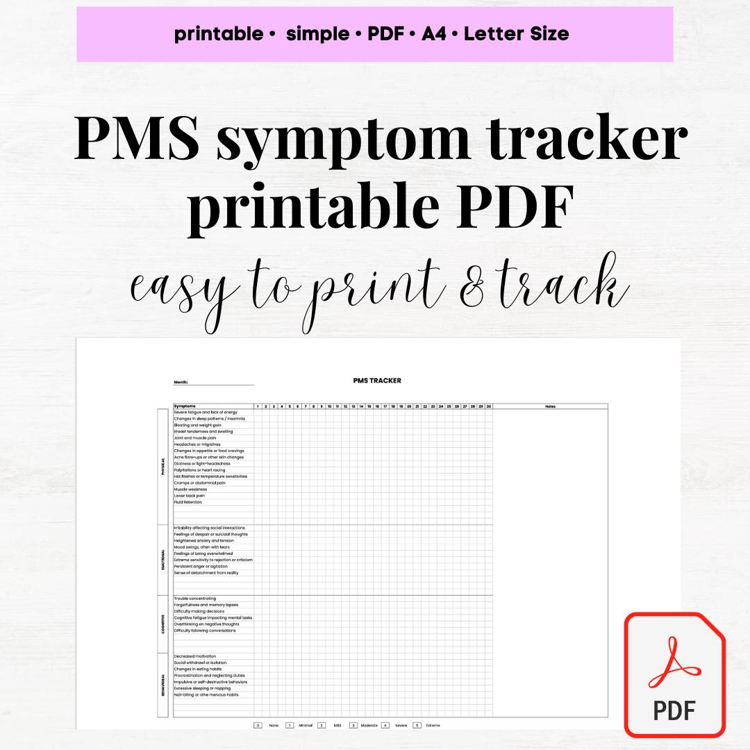 PMS Symptoms Tracker Printable Pdf, Premenstrual Syndrome Awareness ...