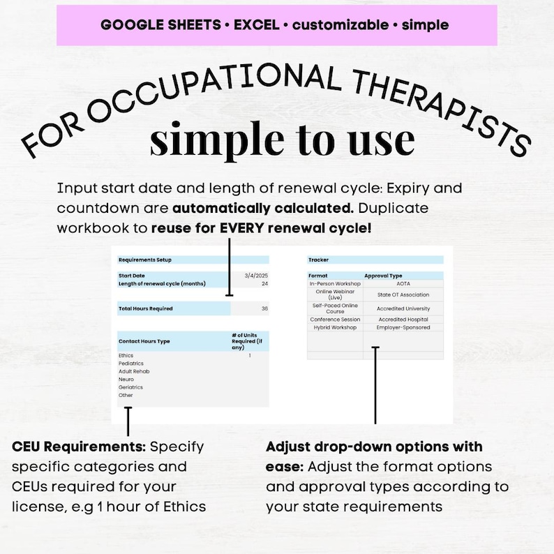 OT CEU Tracker, CEU Log, Continuing Education Tracker, Ceu Tracker Log ...