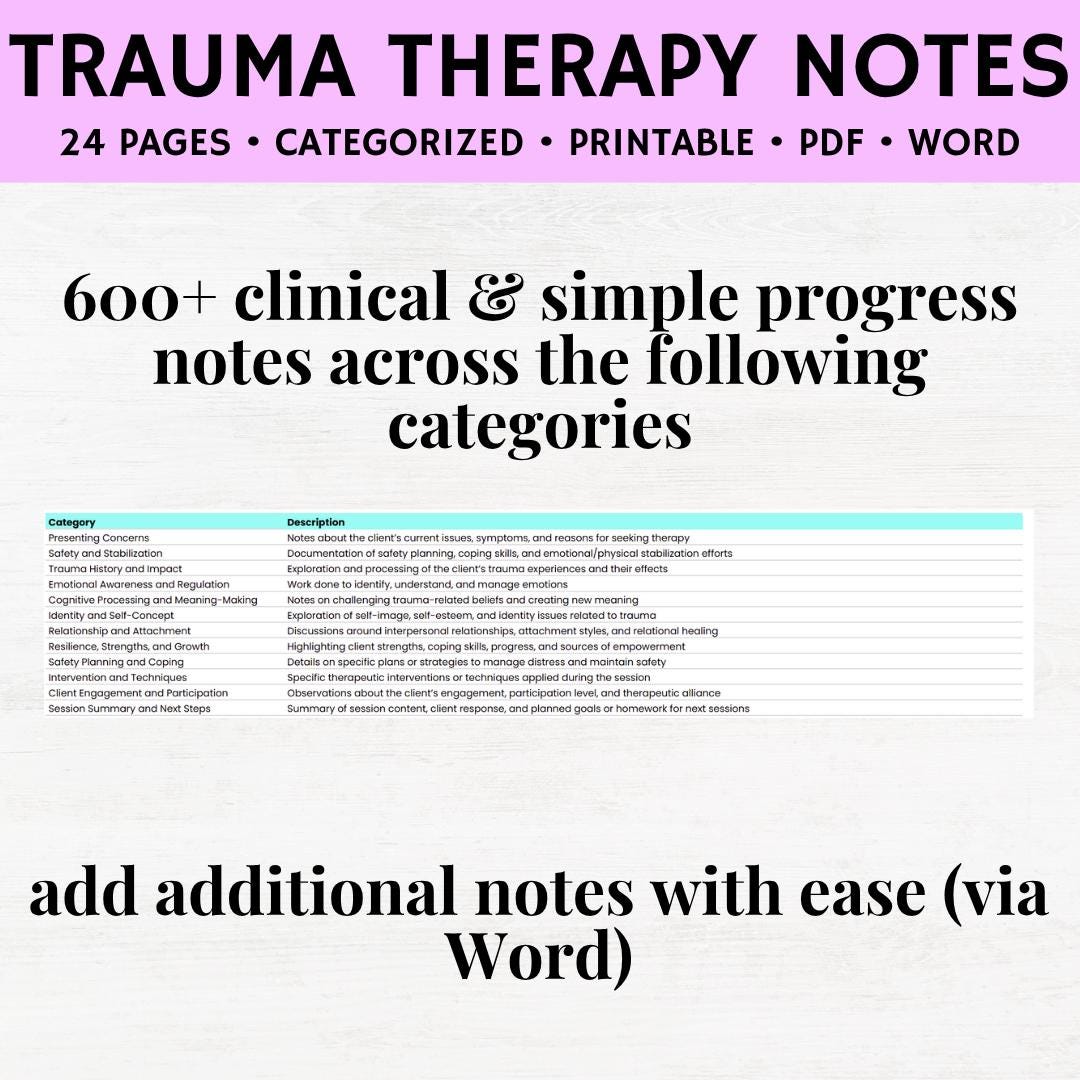 Trauma Note, Trauma Therapy Progress Notes, Trauma Progress Notes ...