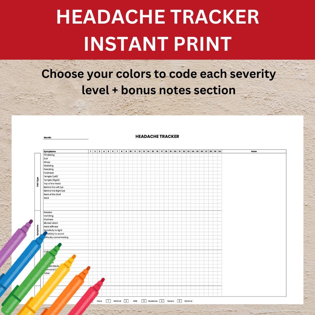 Headache Tracker Printable PDF Worksheet, Migraine Tracker, Chronic ...