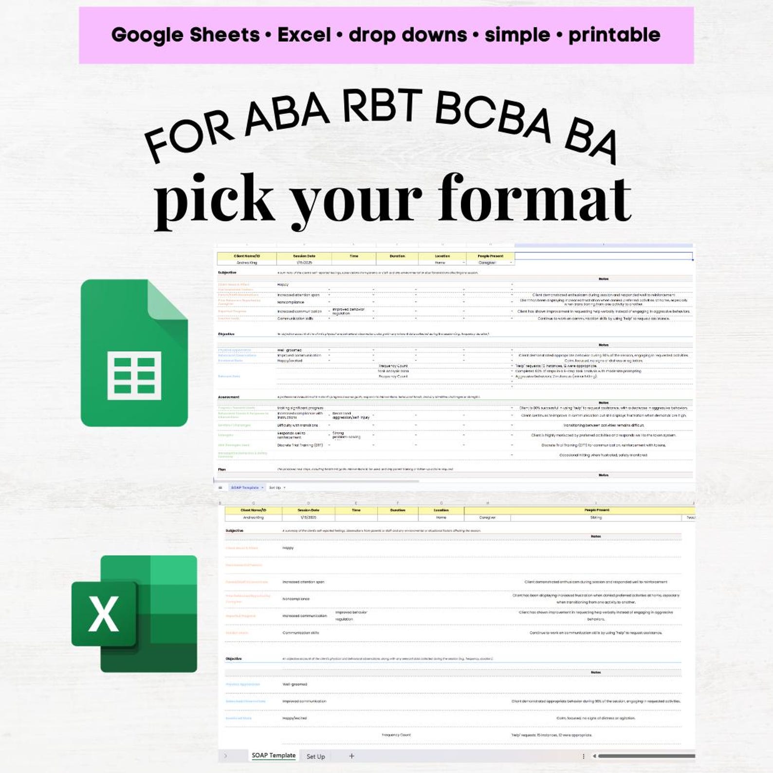 ABA SOAP Note Template, Aba Progress Note Template, Aba Session Note ...