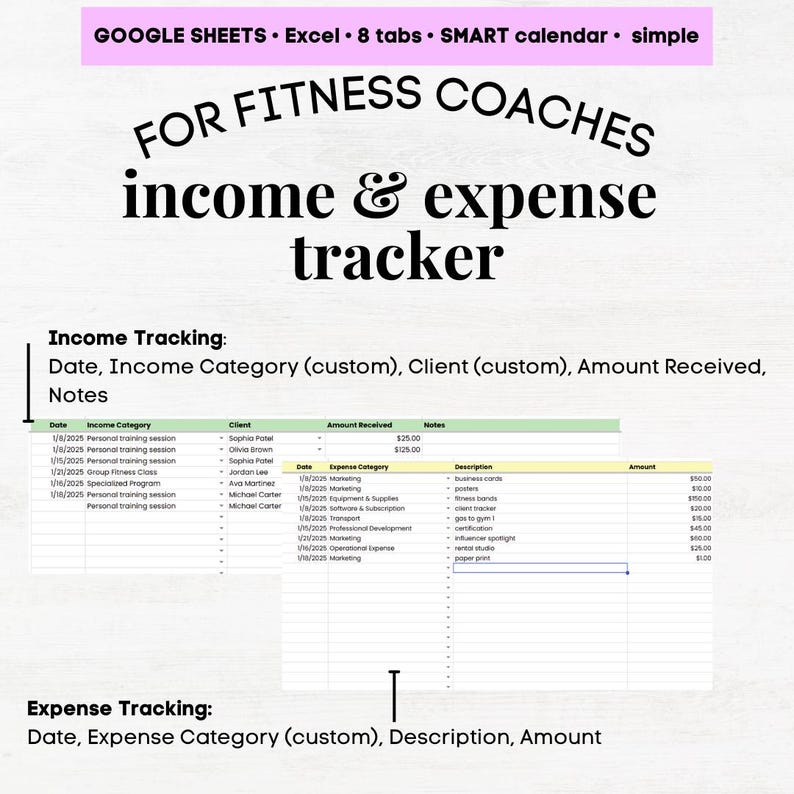 Personal Trainer Client Tracker Calendar, Personal Trainer Spreadsheet ...