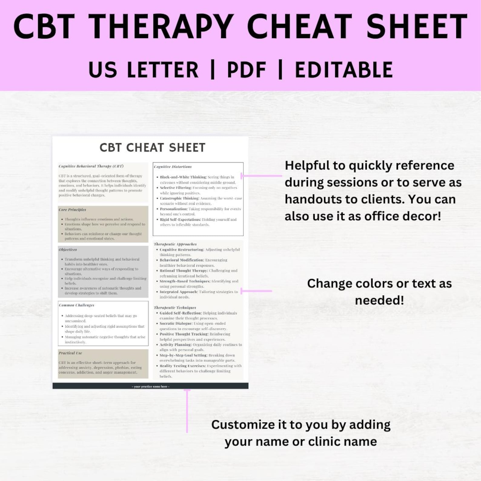 CBT Cheat Sheet, CBT Therapy Cheat Sheet, Therapist Cbt, Therapist ...