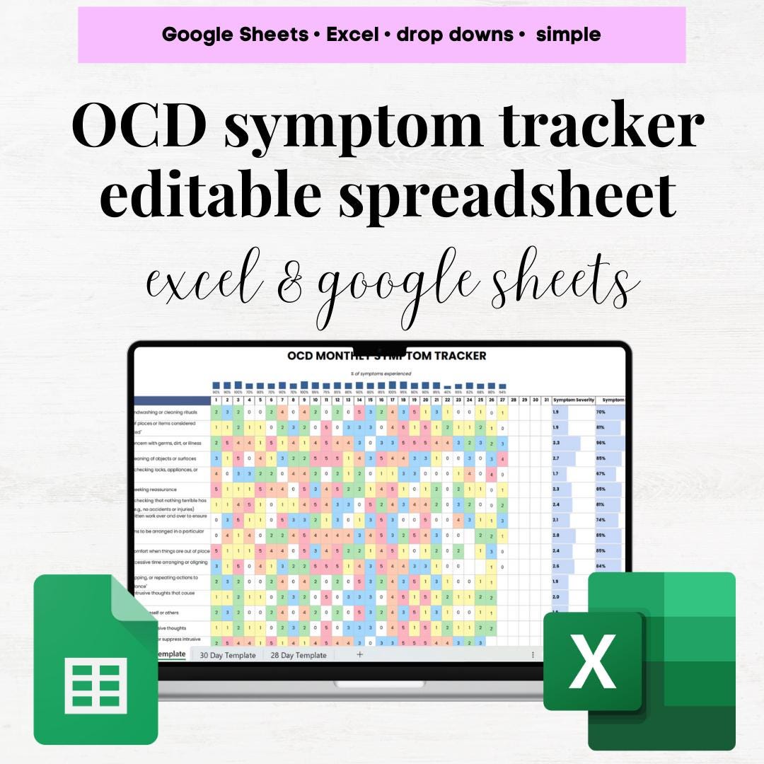 OCD Symptom Tracker Spreadsheet OCD Symptom Tracking Excel Obsessed ...