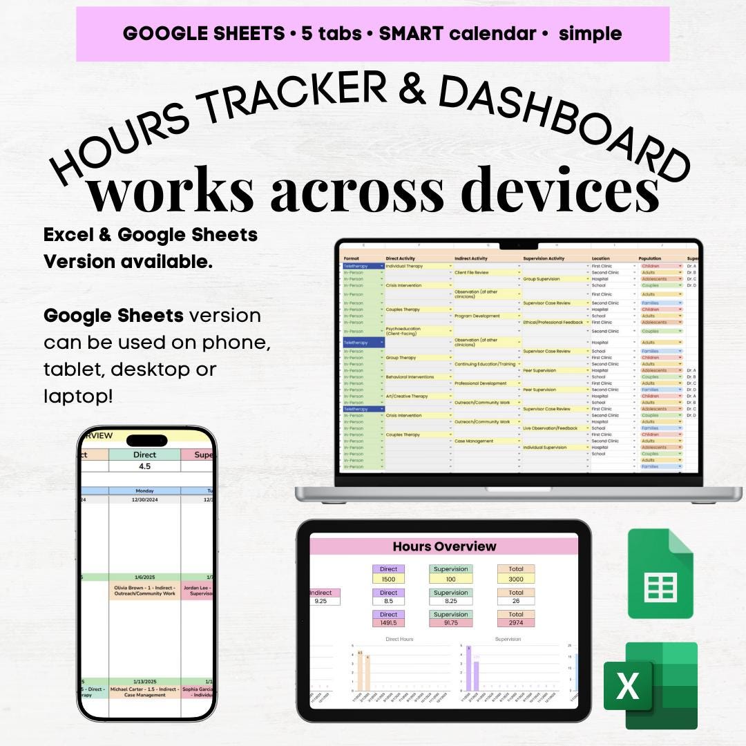 Clinical Hours Log, Clinical Hours Tracker, Hours Tracking Spreadsheet ...