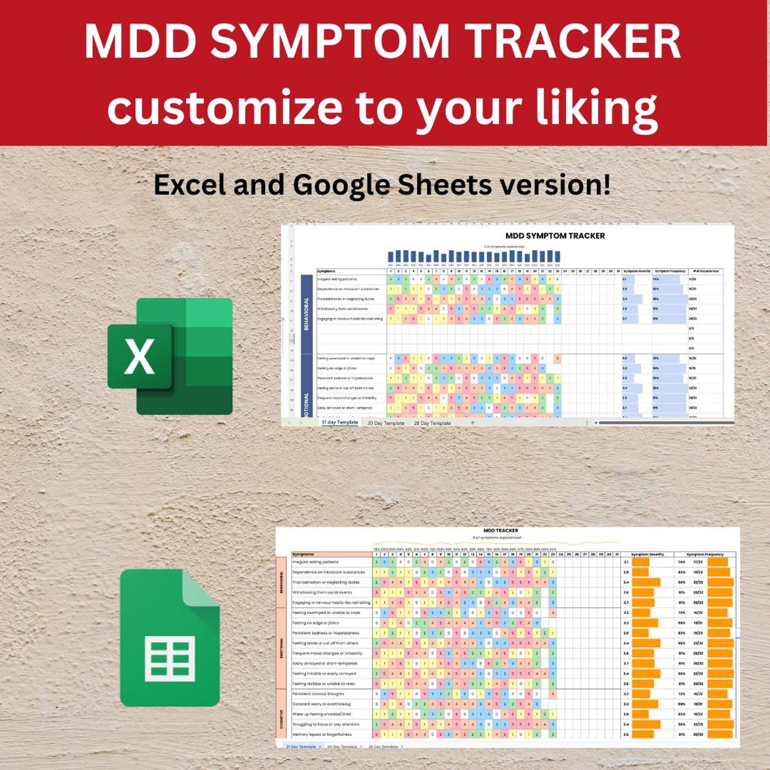 Depression Tracker Excel Google Sheet Daily Symptom Tracker Depression ...