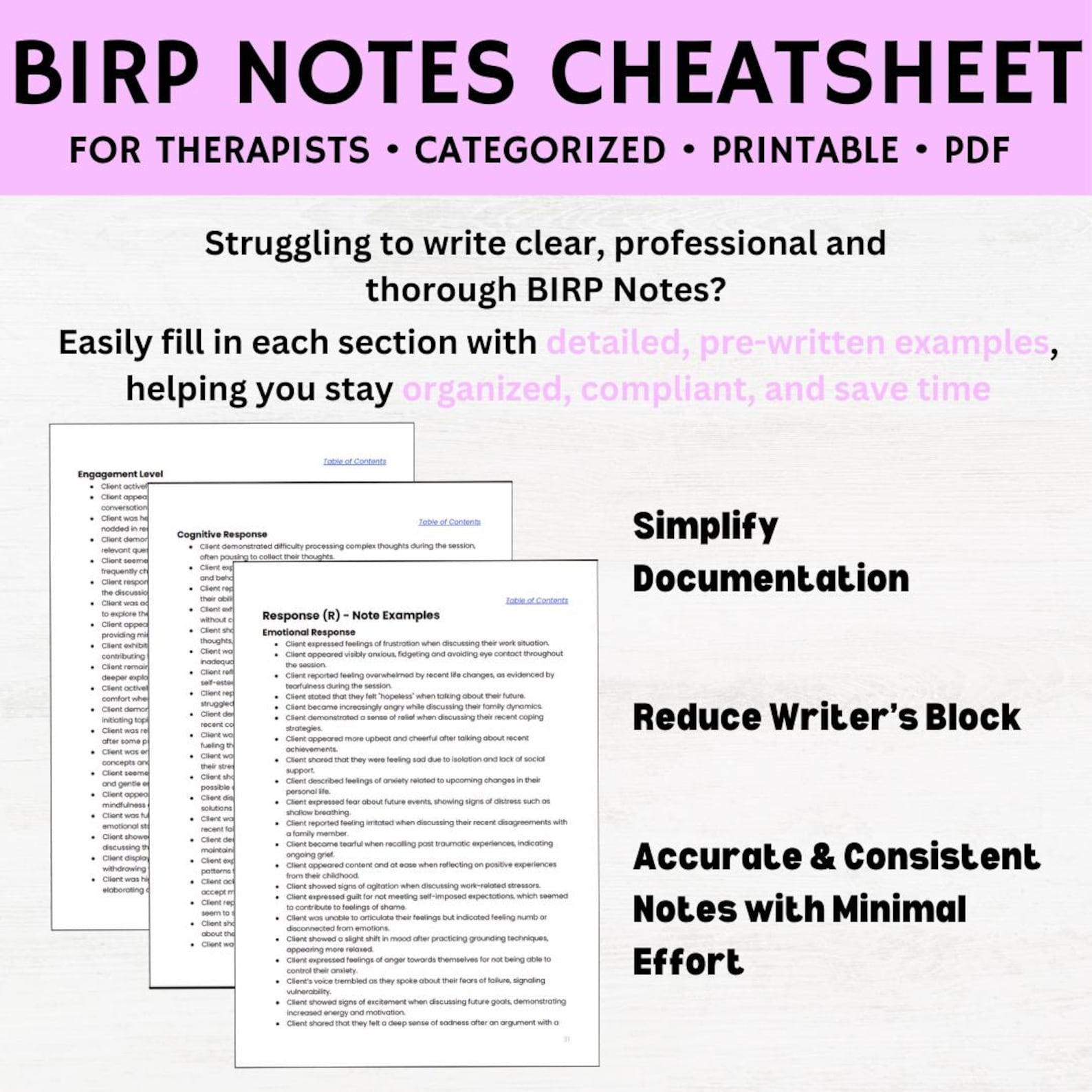 BIRP Note Cheat Sheet PDF, BIRP Note, Mental Health Therapy Notes ...
