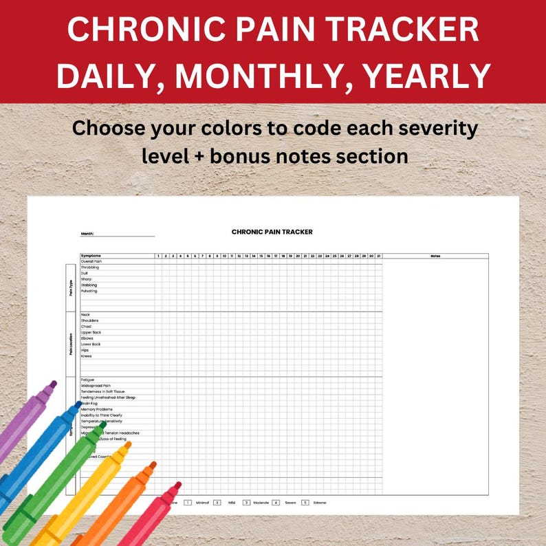 Chronic Pain Tracker Printable PDF Pain Management Tracker Chronic Pain ...