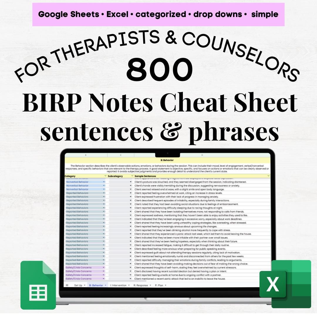 BIRP Note Cheat Sheet, BIRP Note, Mental Health Therapy Notes, Therapy ...