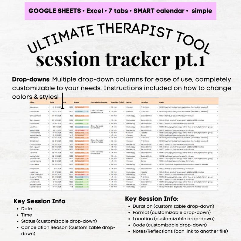 Therapist Bookkeeping, Client Tracker Therapy, Therapist Tracking ...