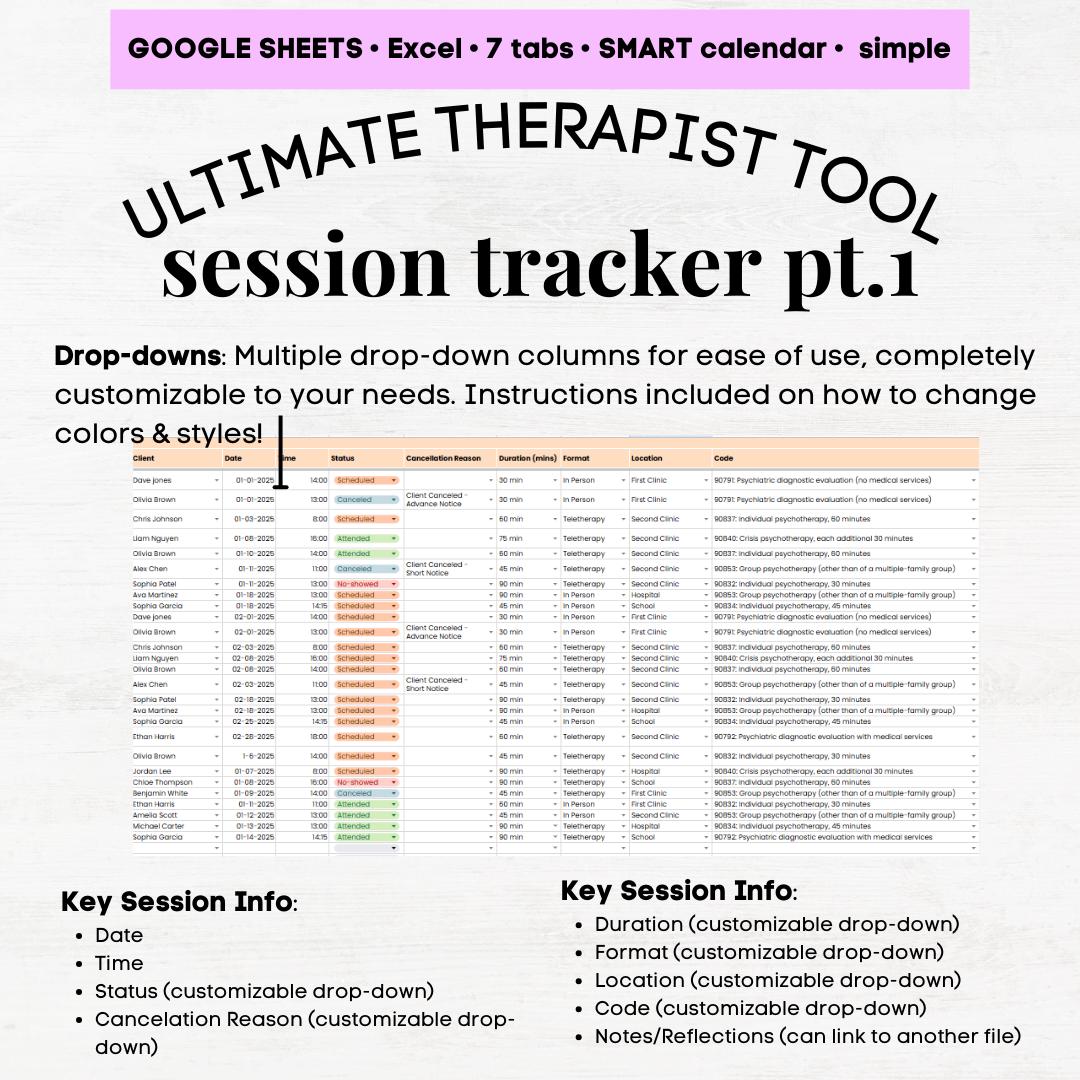 Therapist Bookkeeping, Client Tracker Therapy, Therapist Tracking ...