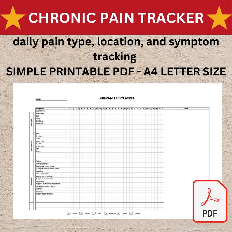 Chronic Pain Tracker Printable PDF Pain Management Tracker Chronic Pain ...