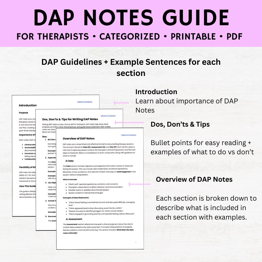 DAP Notes Examples PDF, Therapy Progress Note Cheat Sheet, DAP Note ...