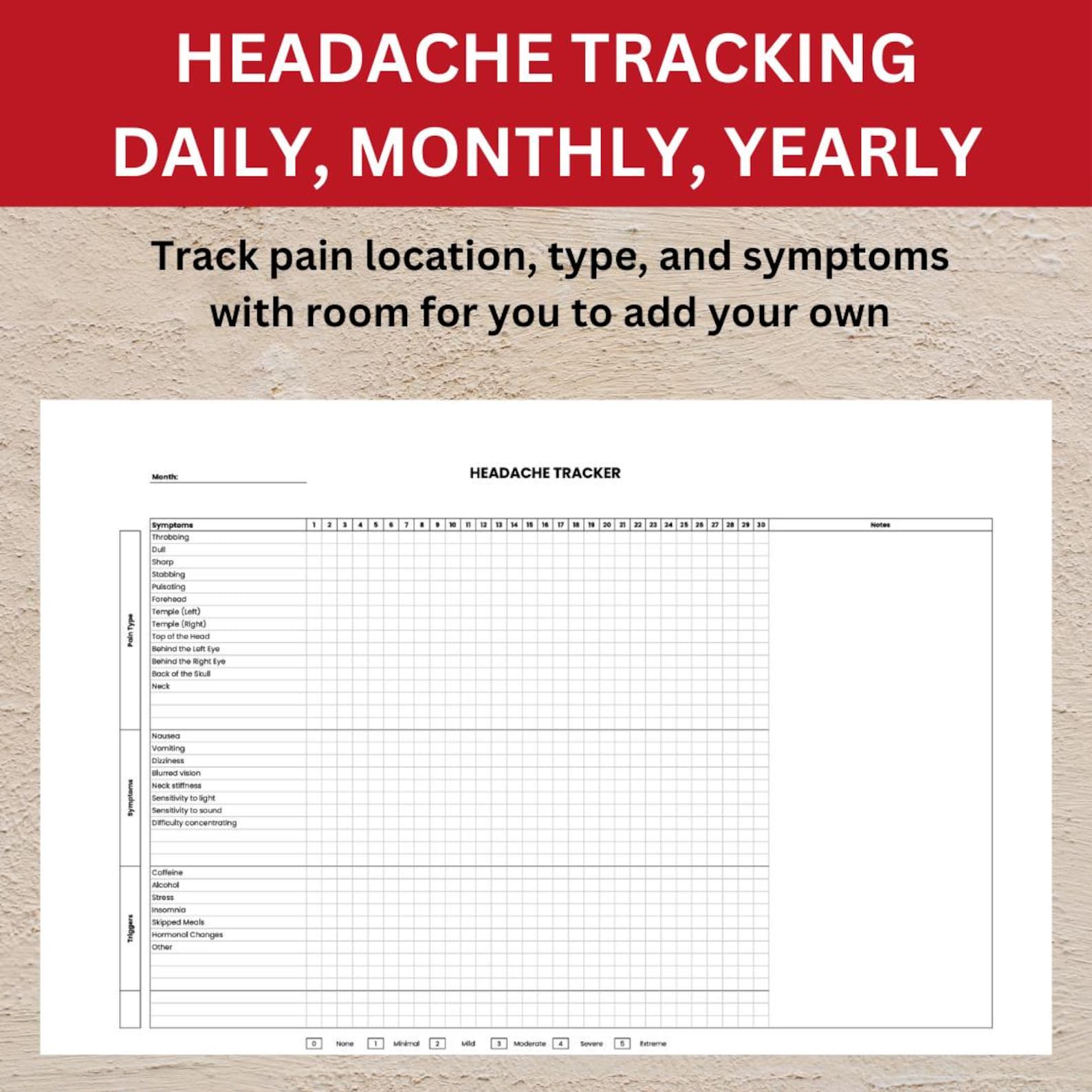 Headache Tracker Printable PDF Worksheet, Migraine Tracker, Chronic ...