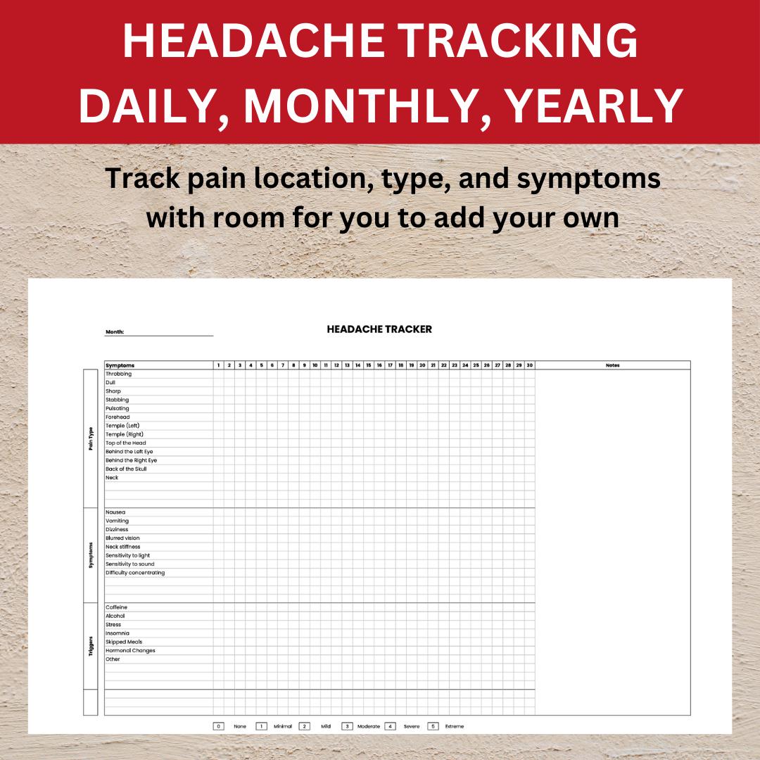 Headache Tracker Printable PDF Worksheet, Migraine Tracker, Chronic ...