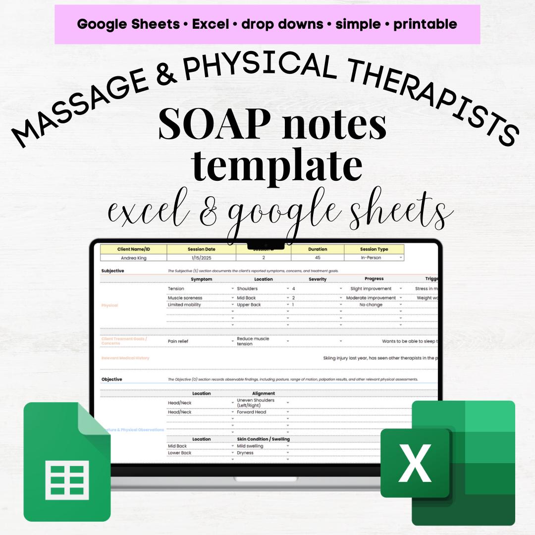 Massage Therapy SOAP Note Template, Massage Therapy Notes, Physical ...