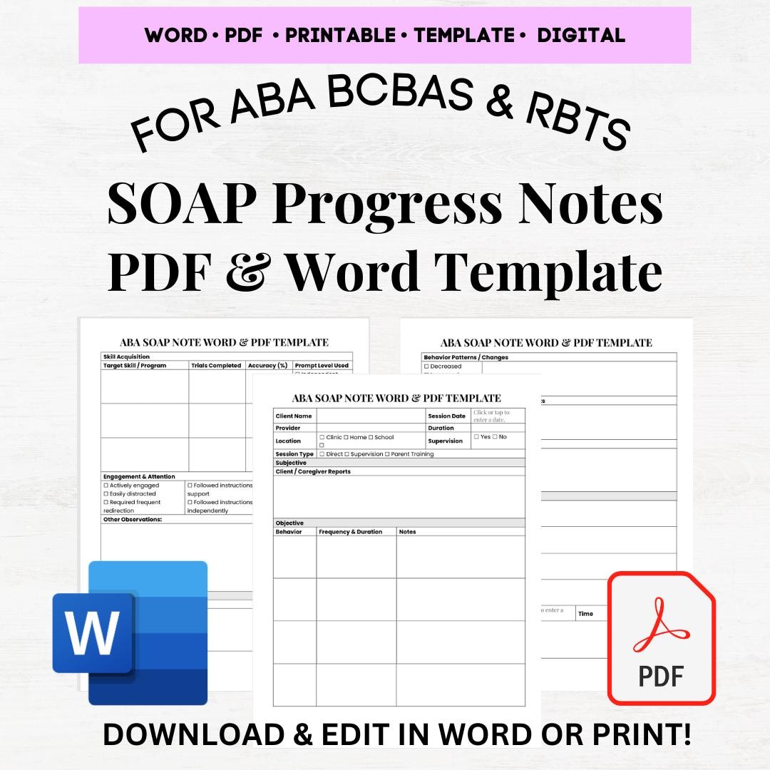 Aba Bcba Rbt SOAP Note Template, RBT Notes, ABA Notes, Aba Session Note ...